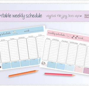 Printable Weekly Schedule, Cute Cat, Cute Monster, Digital Download A4 ...