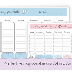 Printable Weekly Schedule, Cute Cat, Cute Monster, Digital Download A4 ...