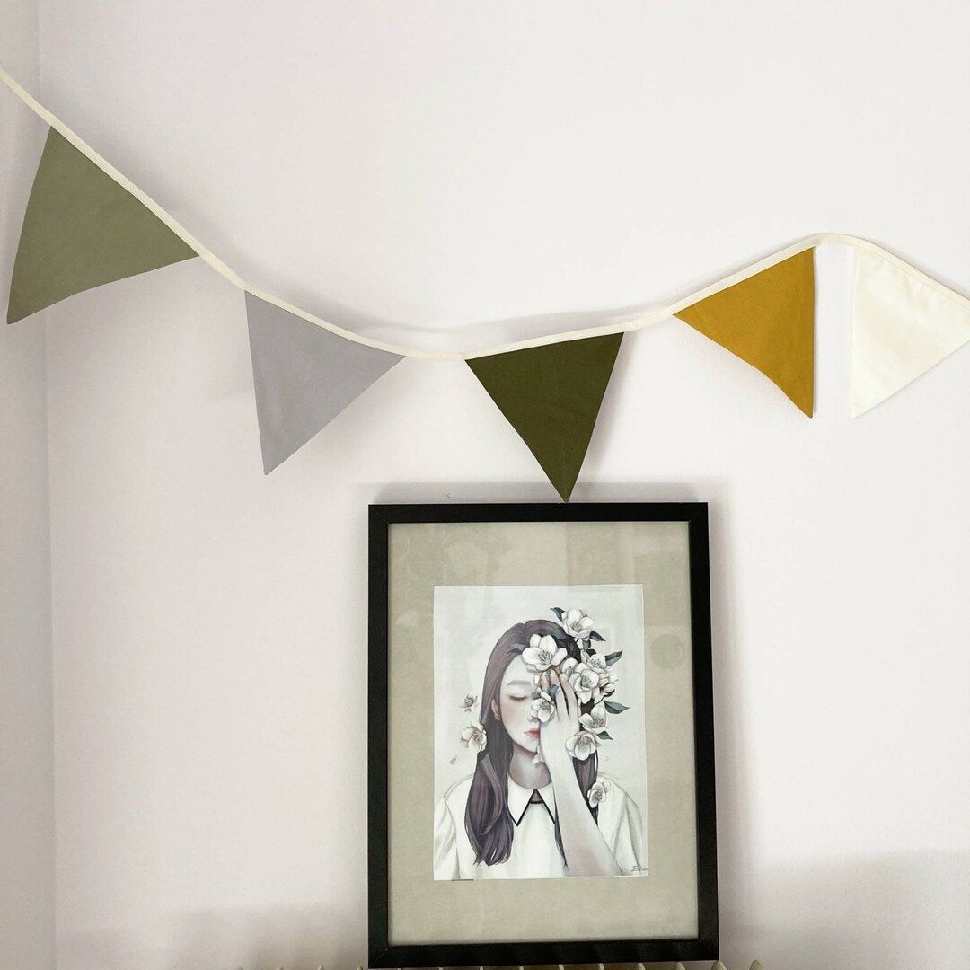 Linen Flag Decoration for Baby Room, Fabric Bunting Flag Wall Banner ...
