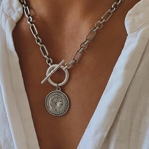 Statement Toggle Clasp Coin Necklace Silver Toggle Clasp Necklace ...