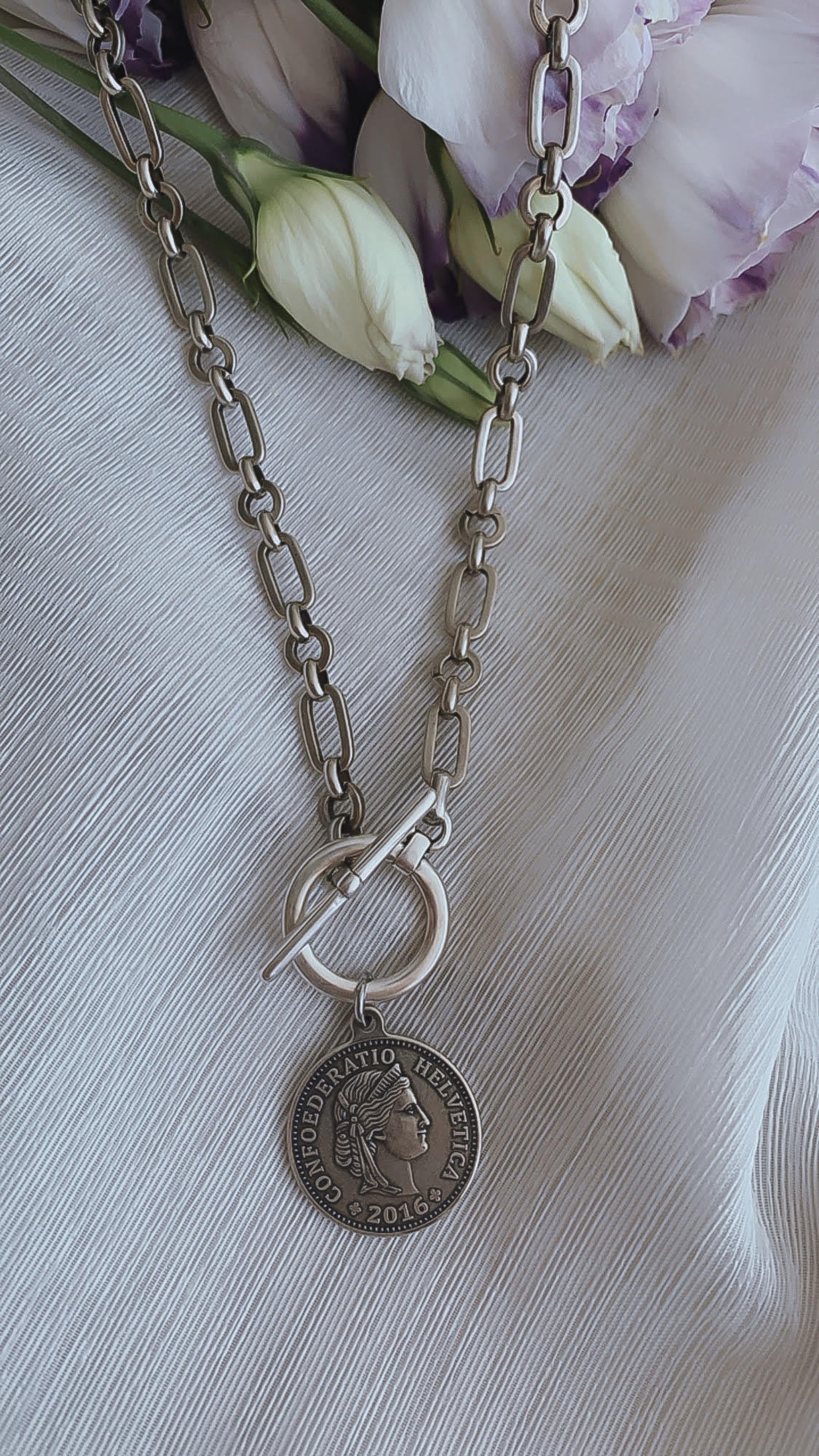Statement Toggle Clasp Coin Necklace Silver Toggle Clasp - Etsy