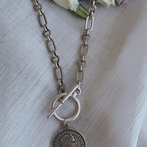 Statement Toggle Clasp Coin Necklace Silver Toggle Clasp Necklace ...