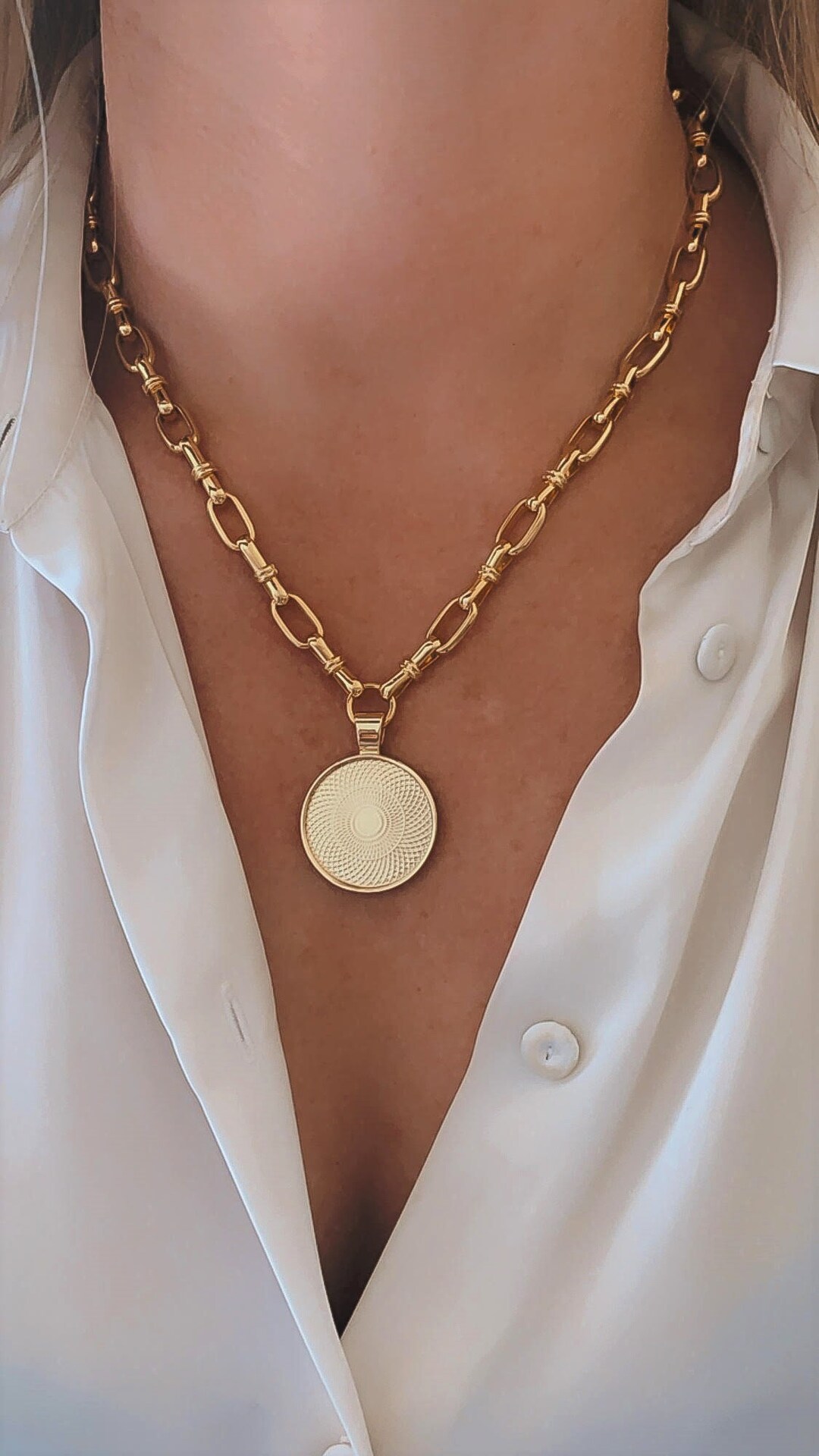 Medallion Coin Necklace Coin Choker Coin Charm Necklace Statement Thick ...