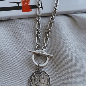 Statement Toggle Clasp Coin Necklace Silver Toggle Clasp Necklace ...
