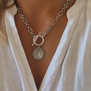 Statement Toggle Clasp Coin Necklace Silver Toggle Clasp Necklace ...