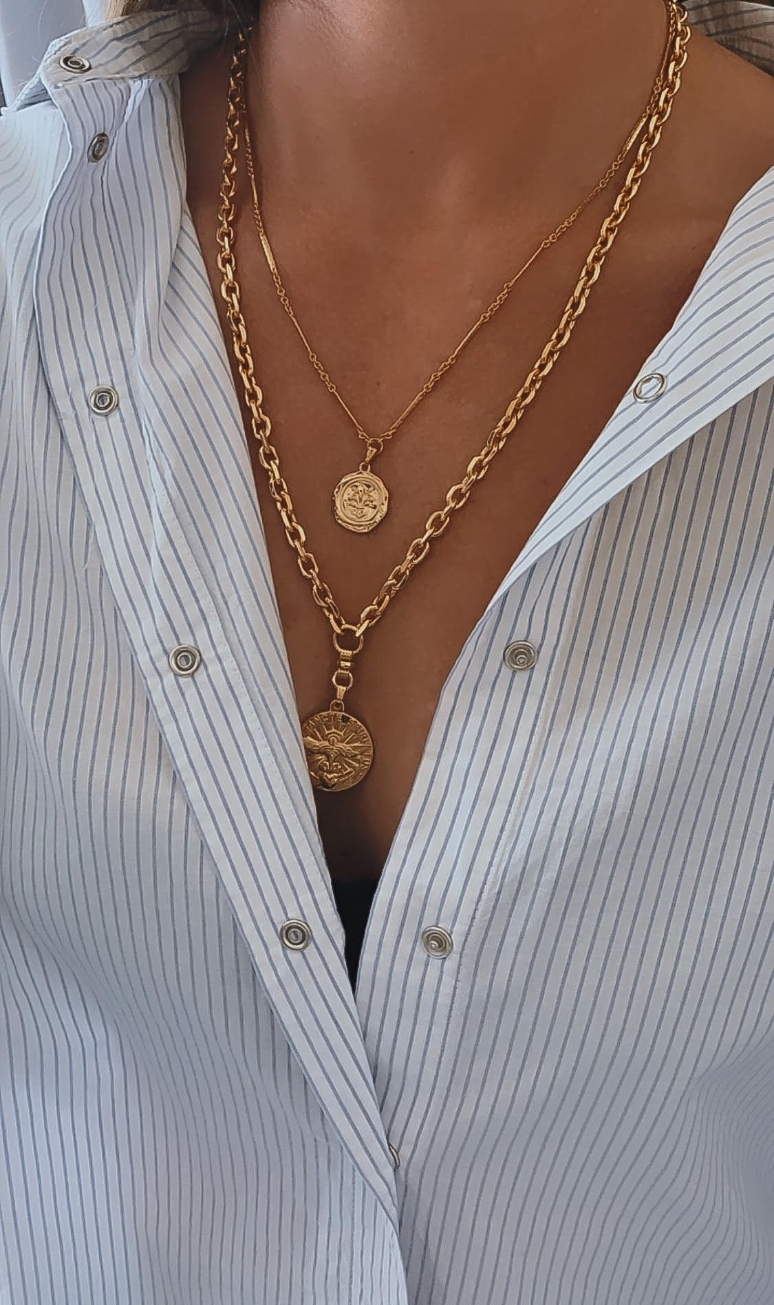 Gold Set Coin Necklace Statement Set Coin Necklace Chunky Link Chain ...