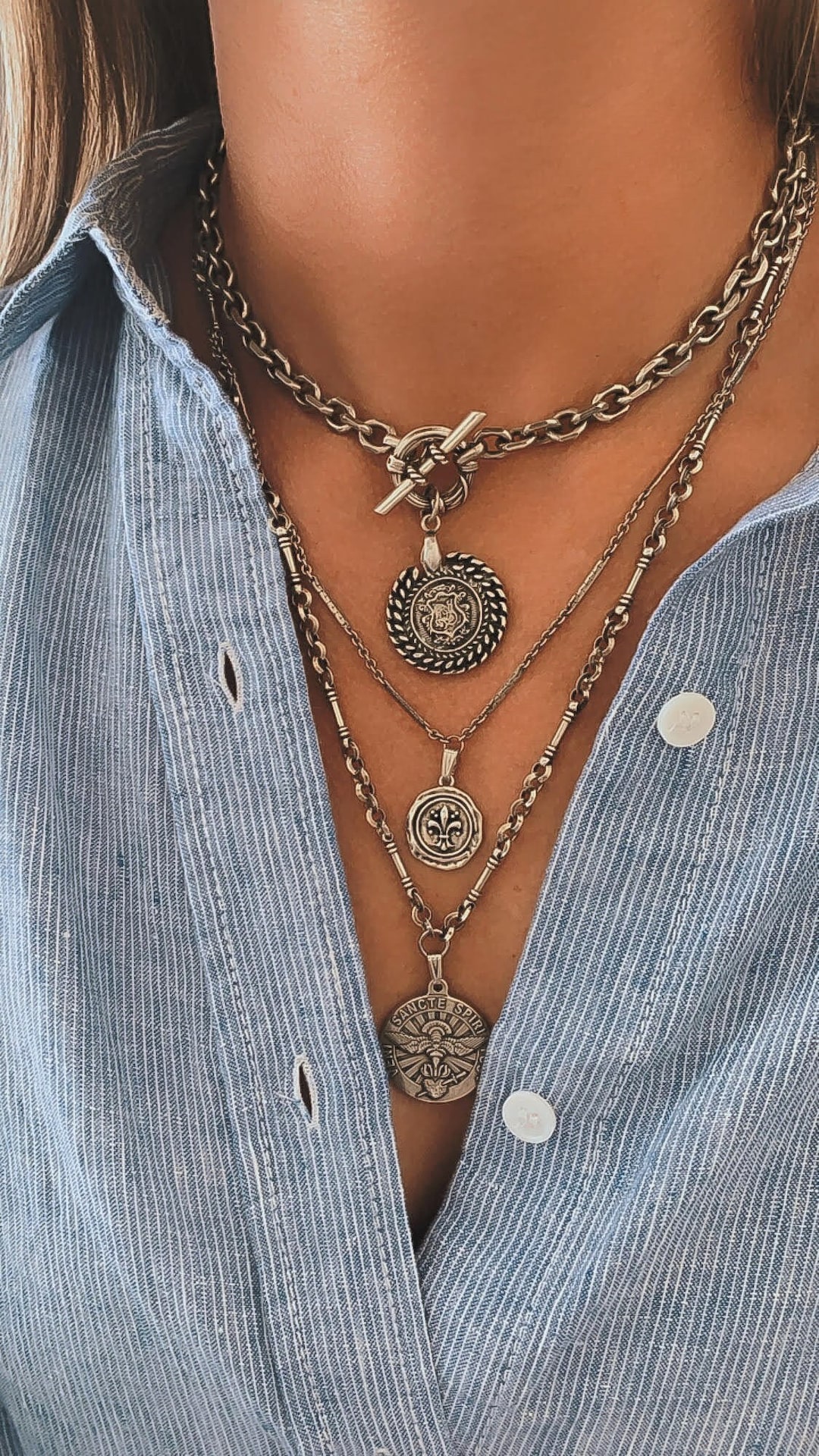 Coin Necklace Statement Toggle Clasp Necklace Vintage Coin Chunky ...