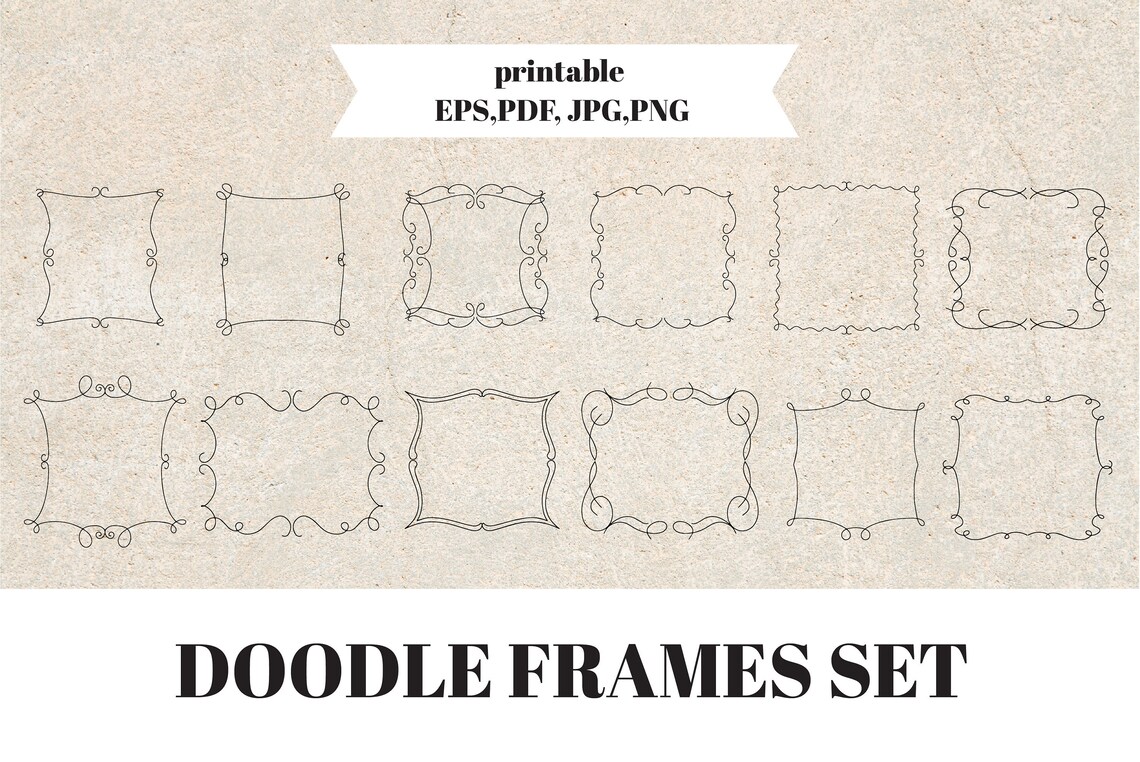 Doodle Frames Set Clipart Doodle Borders Set Digital File - Etsy