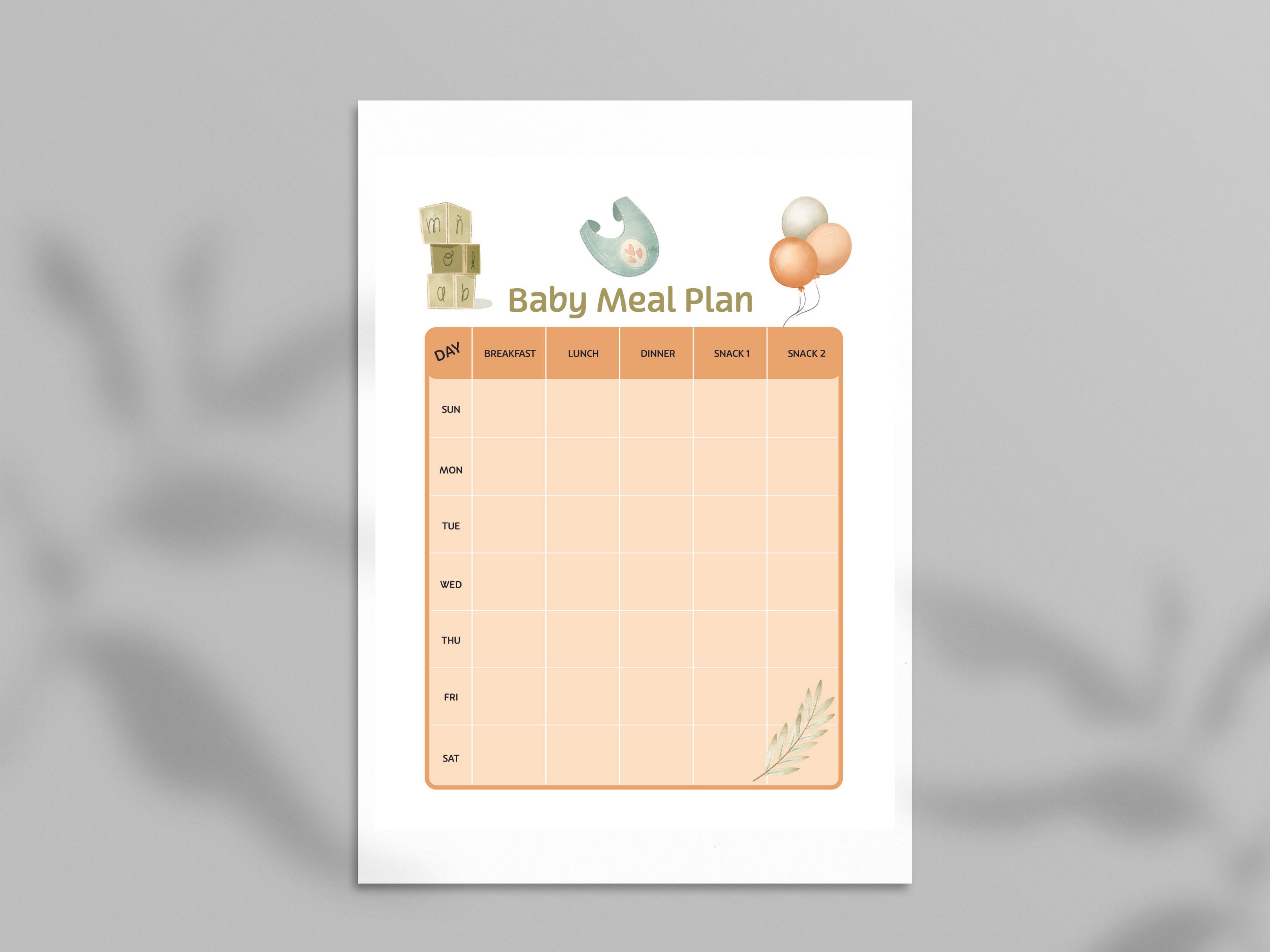 Baby Meal Planner, Printable Meal Plan, Digital File, Instant Download ...