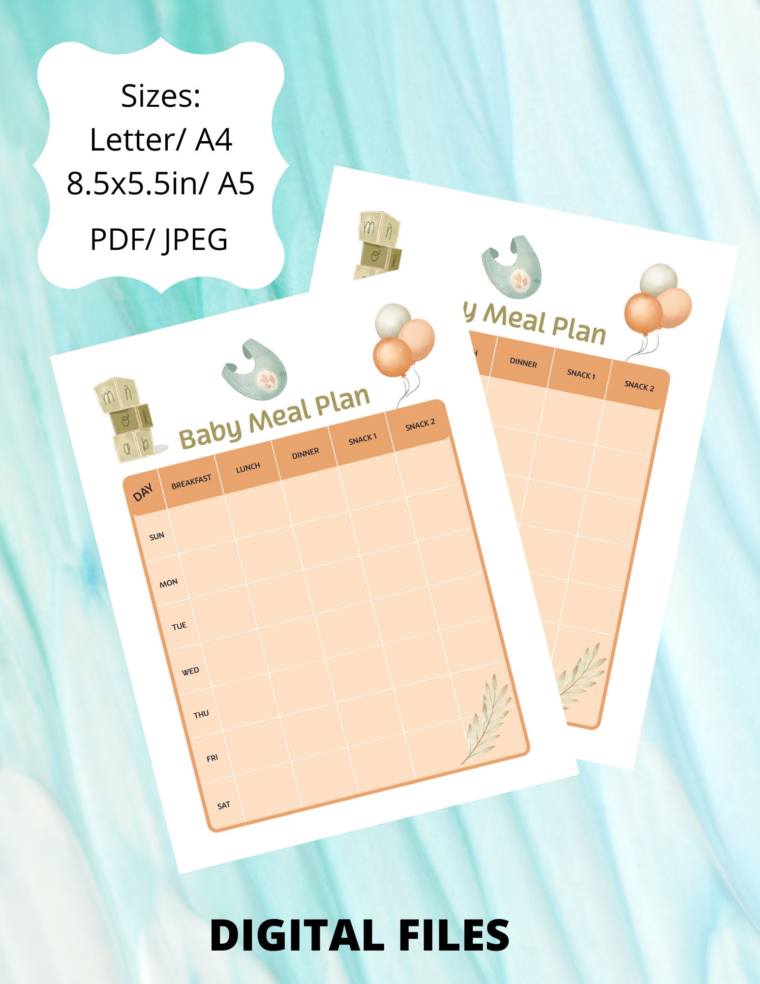 Baby Meal Planner, Printable Meal Plan, Digital File, Instant Download ...