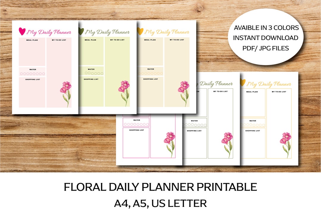 Floral Daily Planner Printable, Instant Download, Pdf & Jpg Files, Pink ...