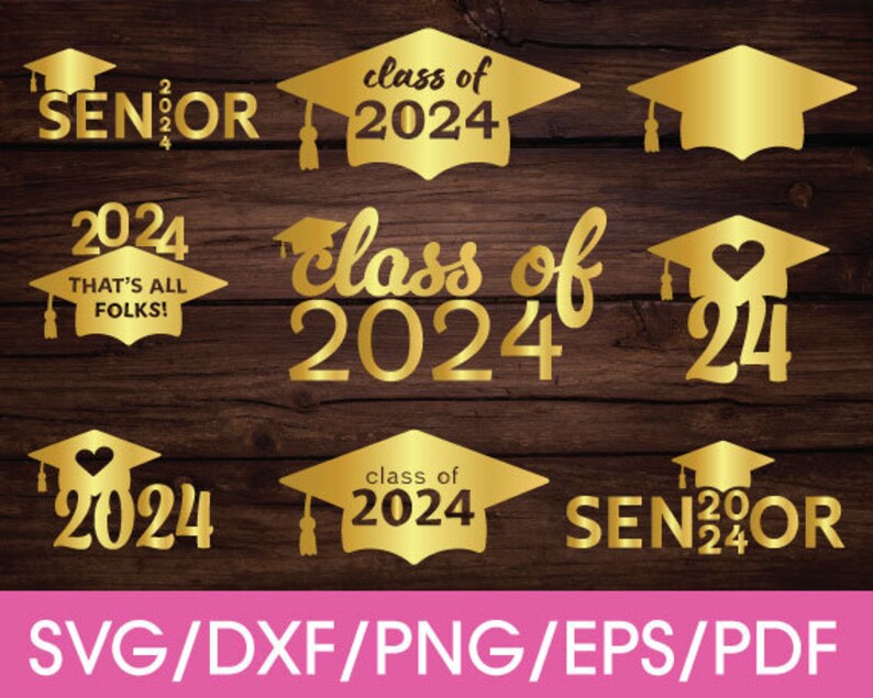 Graduate 2024 SVG Gold, Graduation SVG Golden Bundle, Class of 2024 ...
