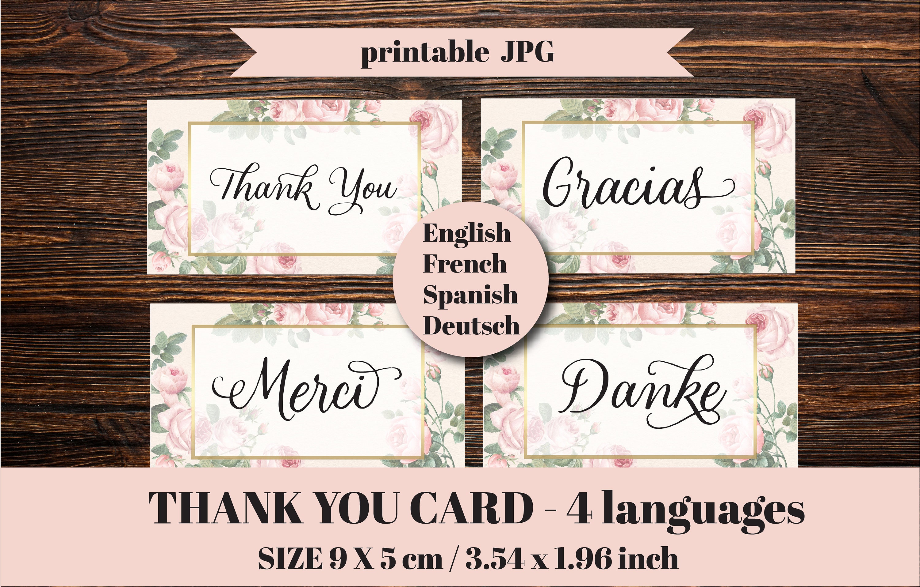 Vintage Floral Thank You Card Printable, Avaible in English, French ...