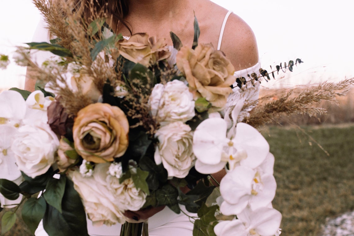 Wedding Bouquet Peach Peonies Boho Bouquet Brides Bouquet - Etsy