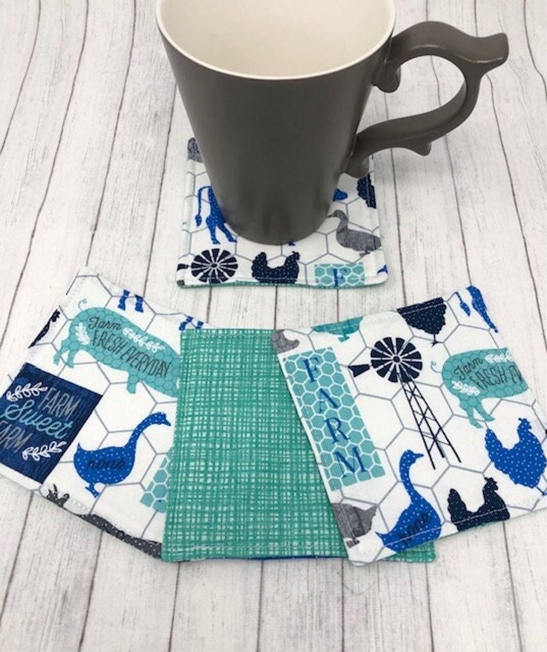 Farm Animals Country Fabric Drink Coasters / Coaster Set of 4 / Animal ...