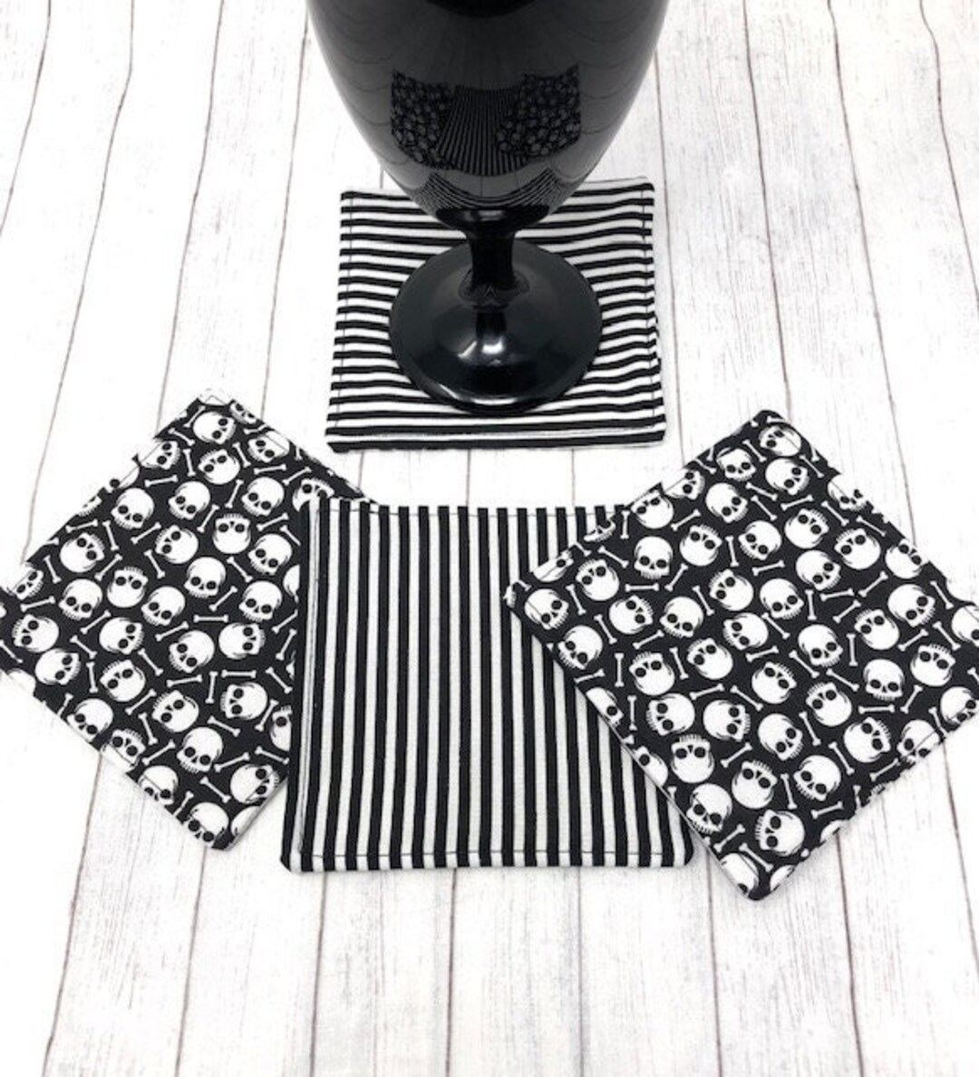 Skulls & Stripes Reversible Fabric Coasters / Gothic Drink Coasters ...