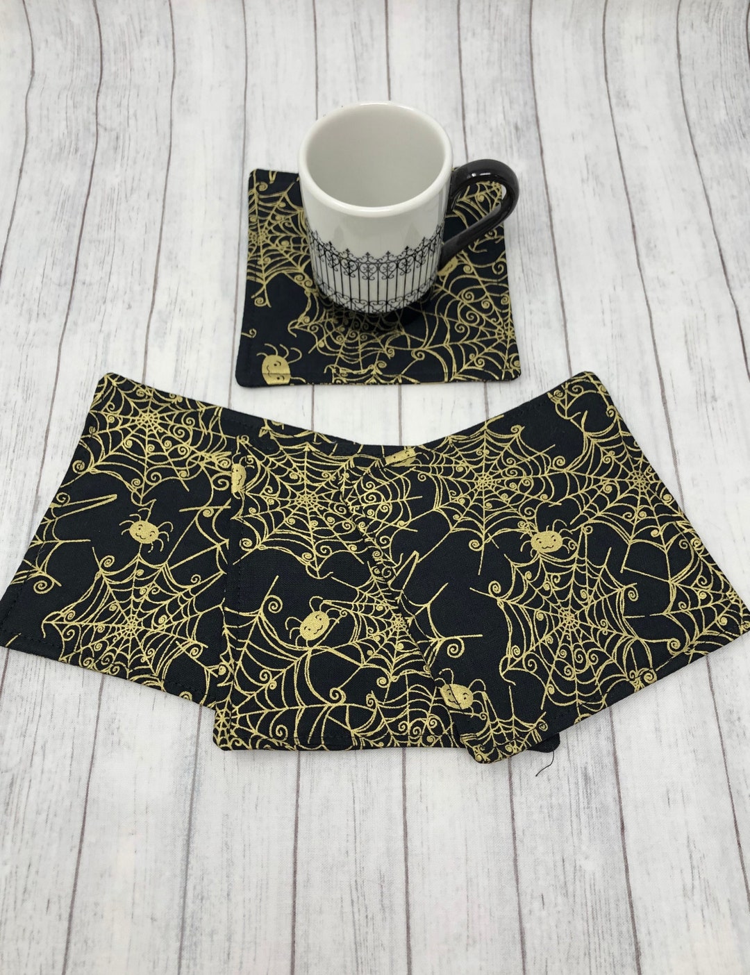 Gold Spiderweb Drink Coasters Set of 4 / Spider Webs Halloween Decor ...