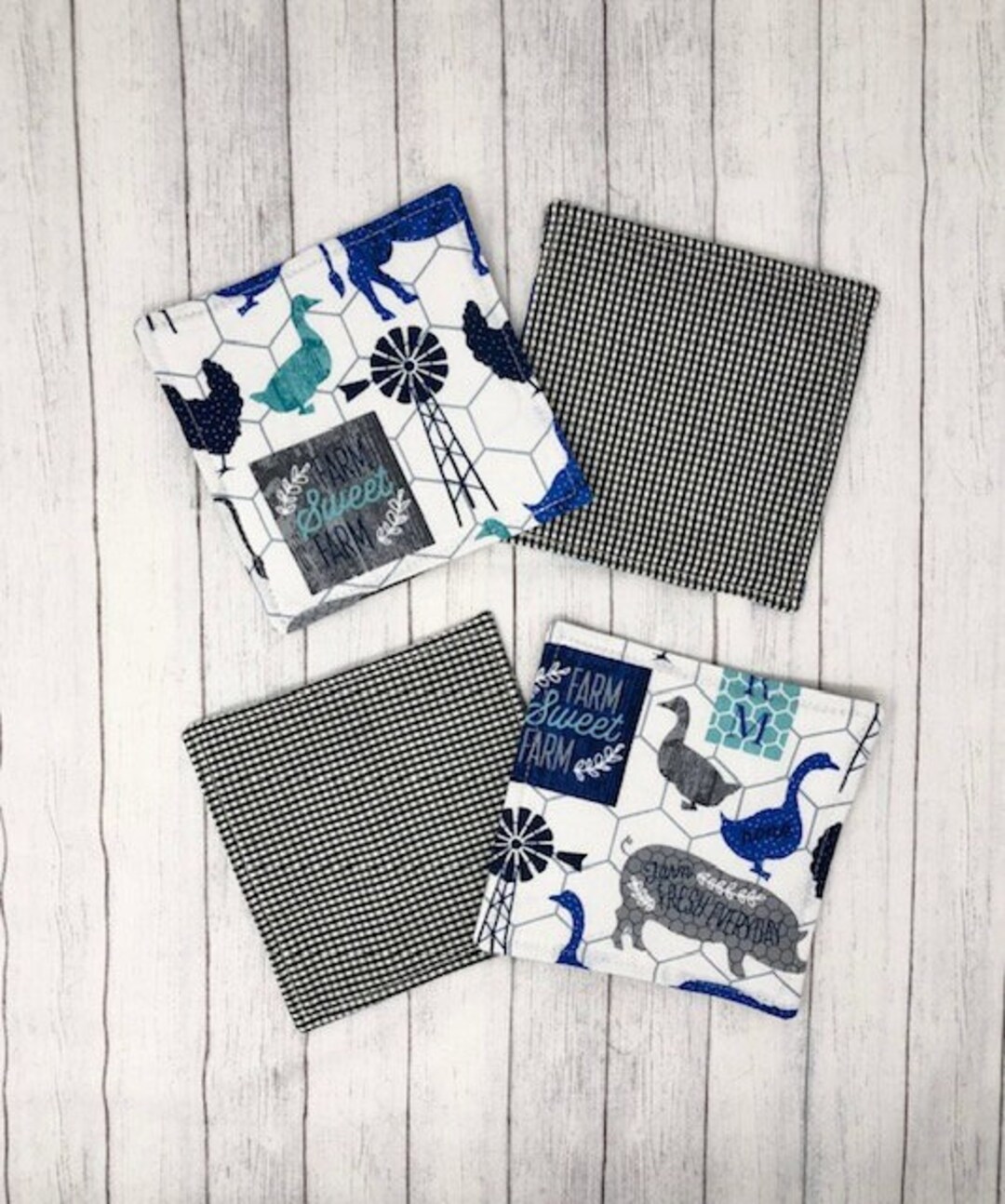 Farm Animals Country Fabric Drink Coasters / Coaster Set of 4 / Animal ...