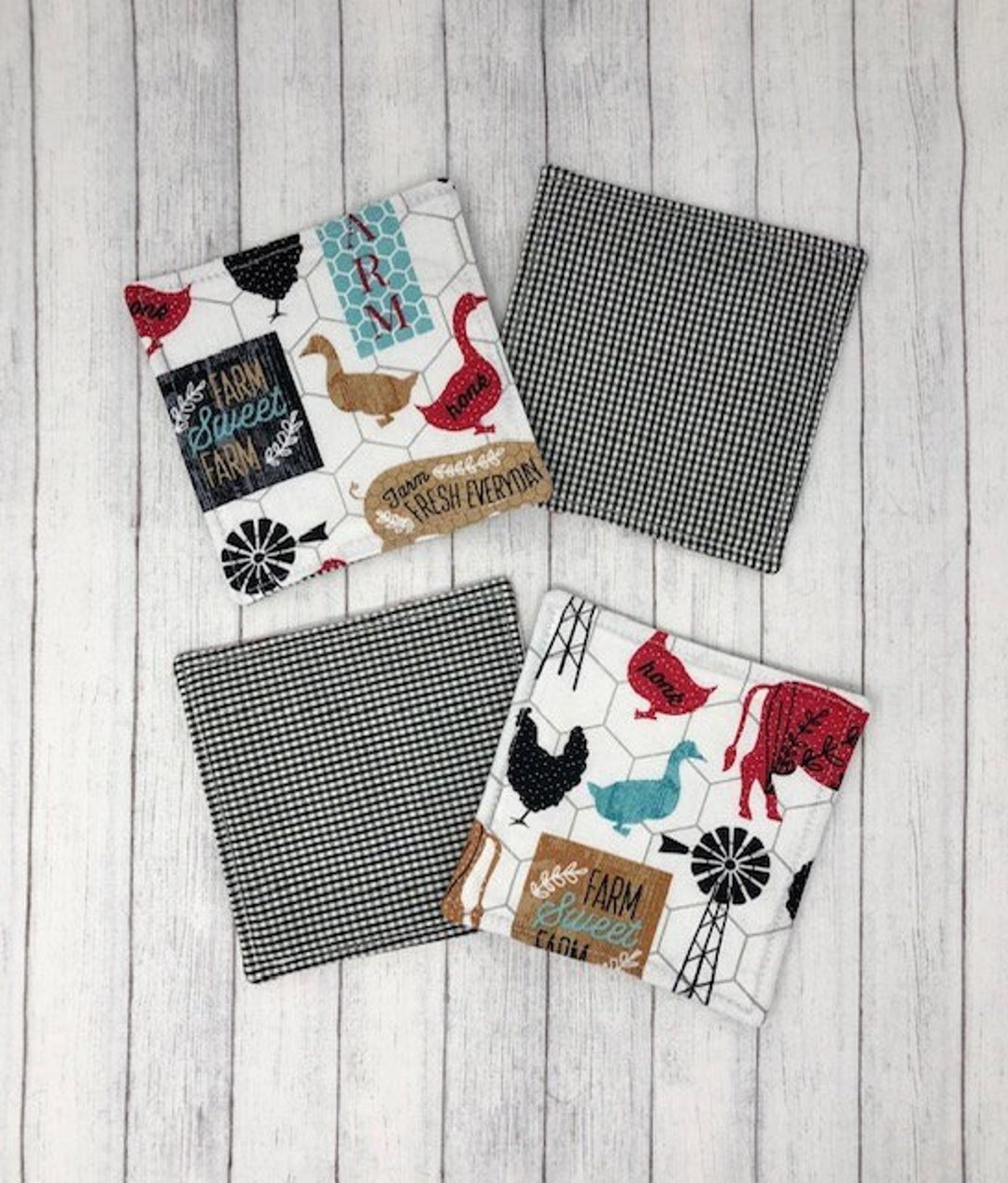 Farm Animals Country Fabric Drink Coasters / Coaster Set of 4 / Kitchen ...