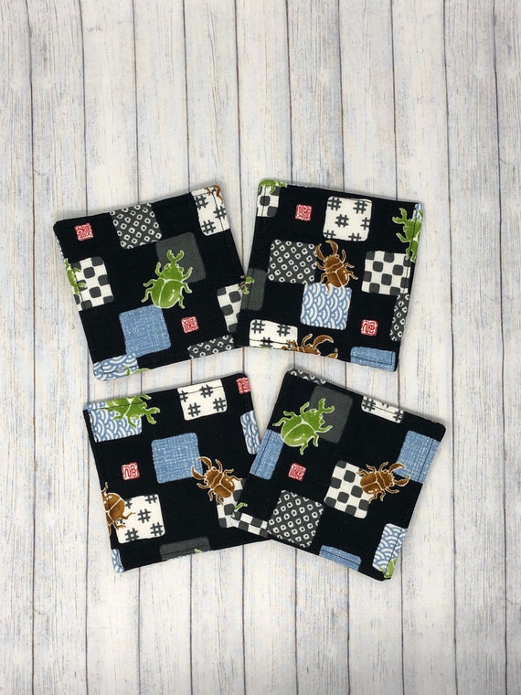 Japanese Fabric Drink Coasters Set of 4 Japanese Asian Decor Kimono Fabric Mug Rugs Dining Accessories Etsy
