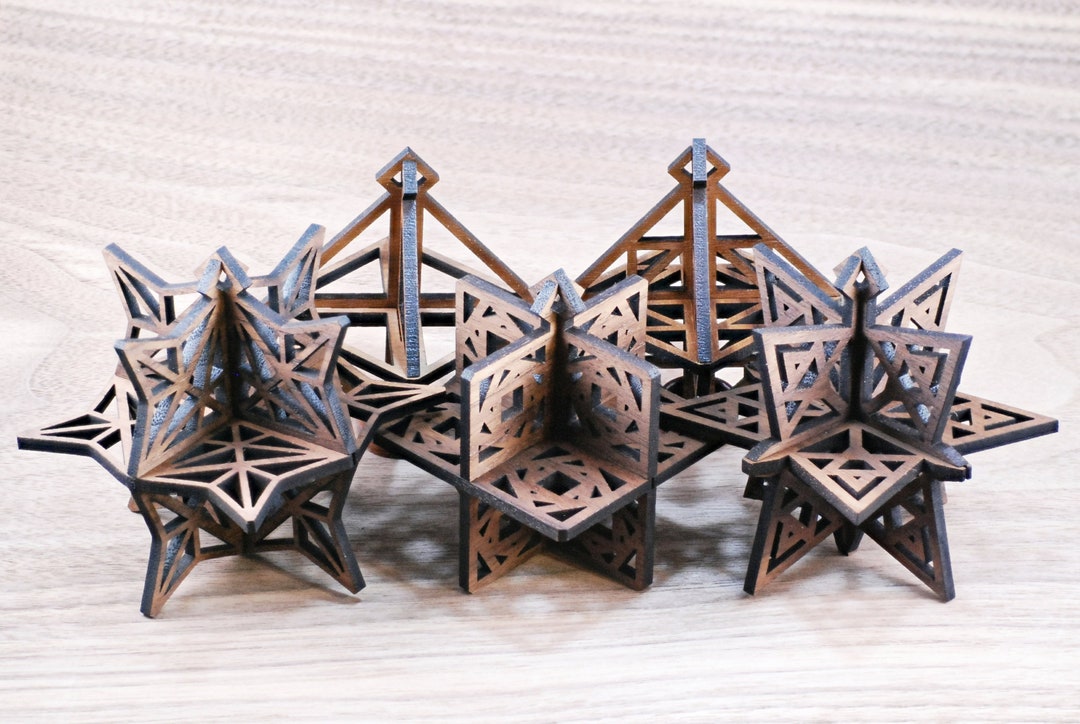 Five 3D Christmas Ornaments "cube, Octahedron, Pyramid, Spike, Star ...