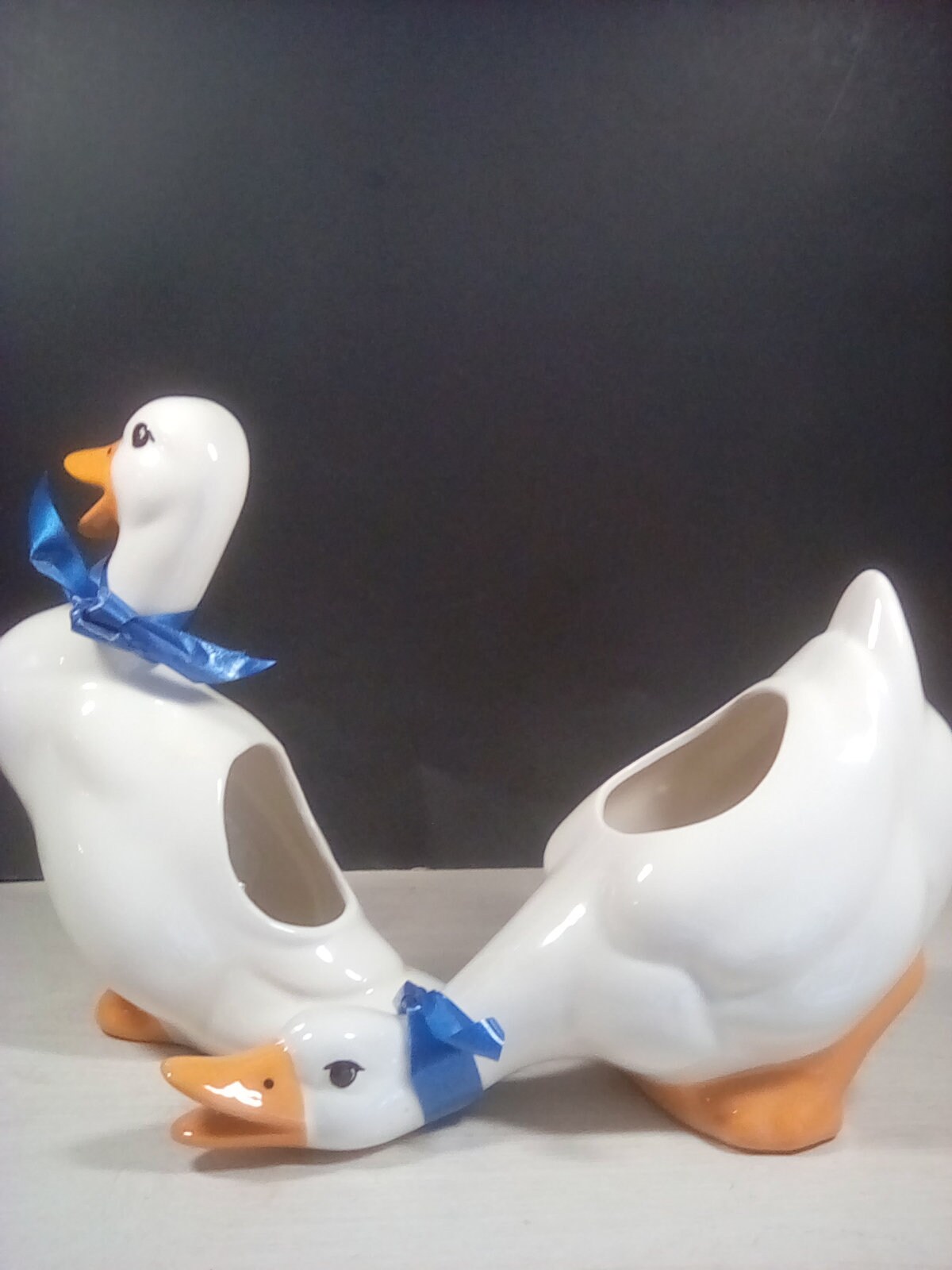 2 white ceramic quacking ducks planter | Etsy