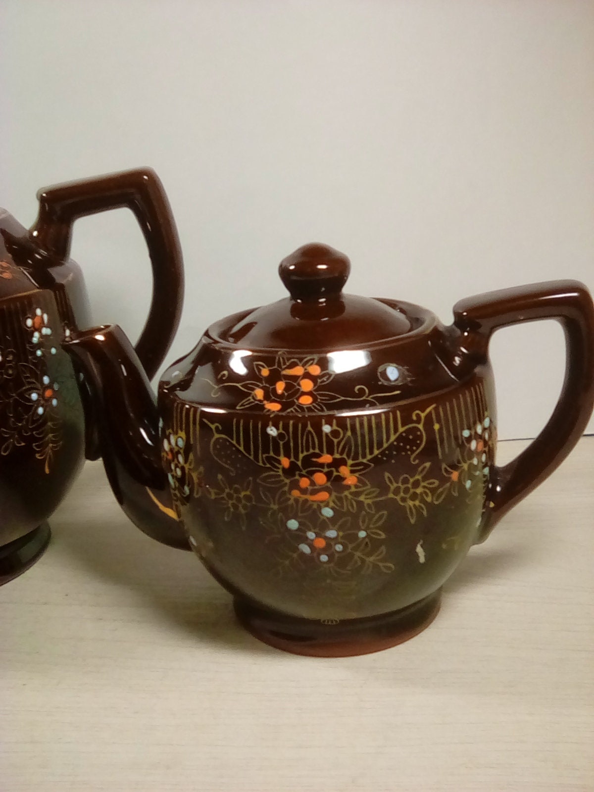 2 Dark Brown Tea Pots With Raised Dots | Etsy