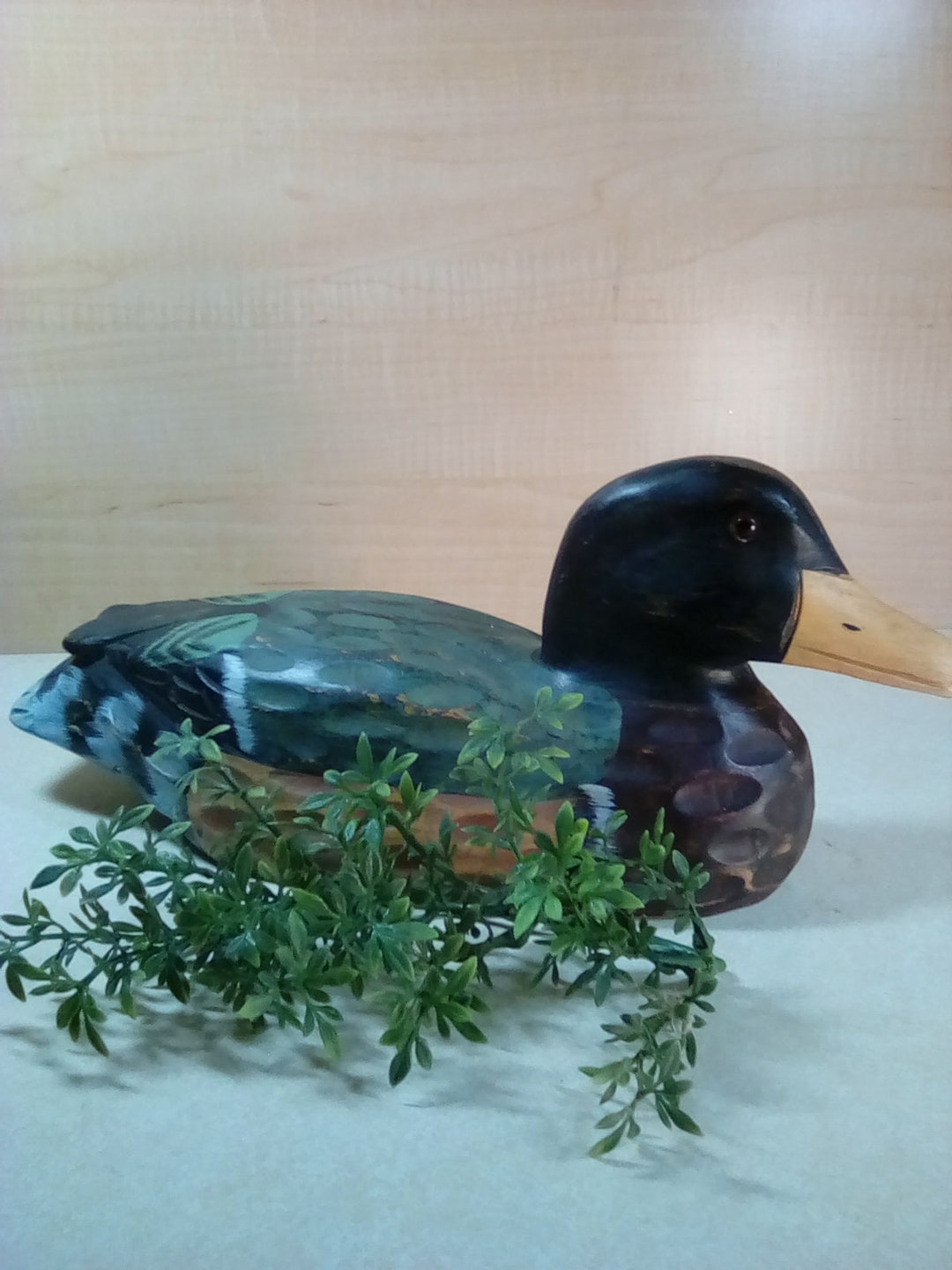 Heritage Mint Ltd.wooden Carved Duck Figurine With Glass Eyes - Etsy