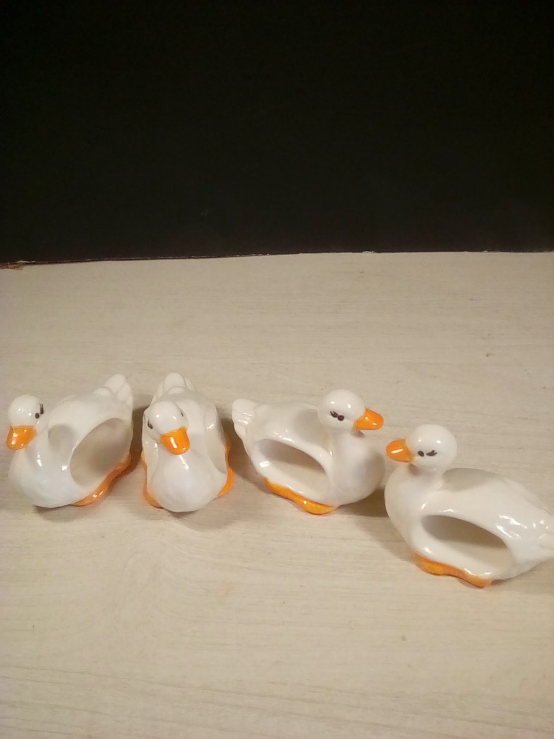 4 White Ceramic Ducks Napkin Rings - Etsy
