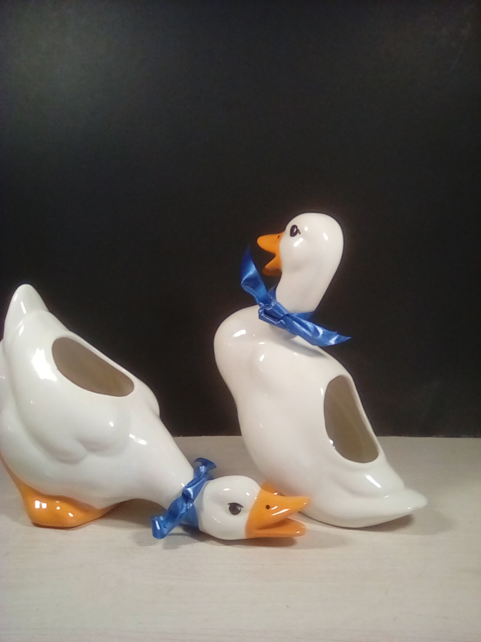 2 White Ceramic Quacking Ducks Planter - Etsy