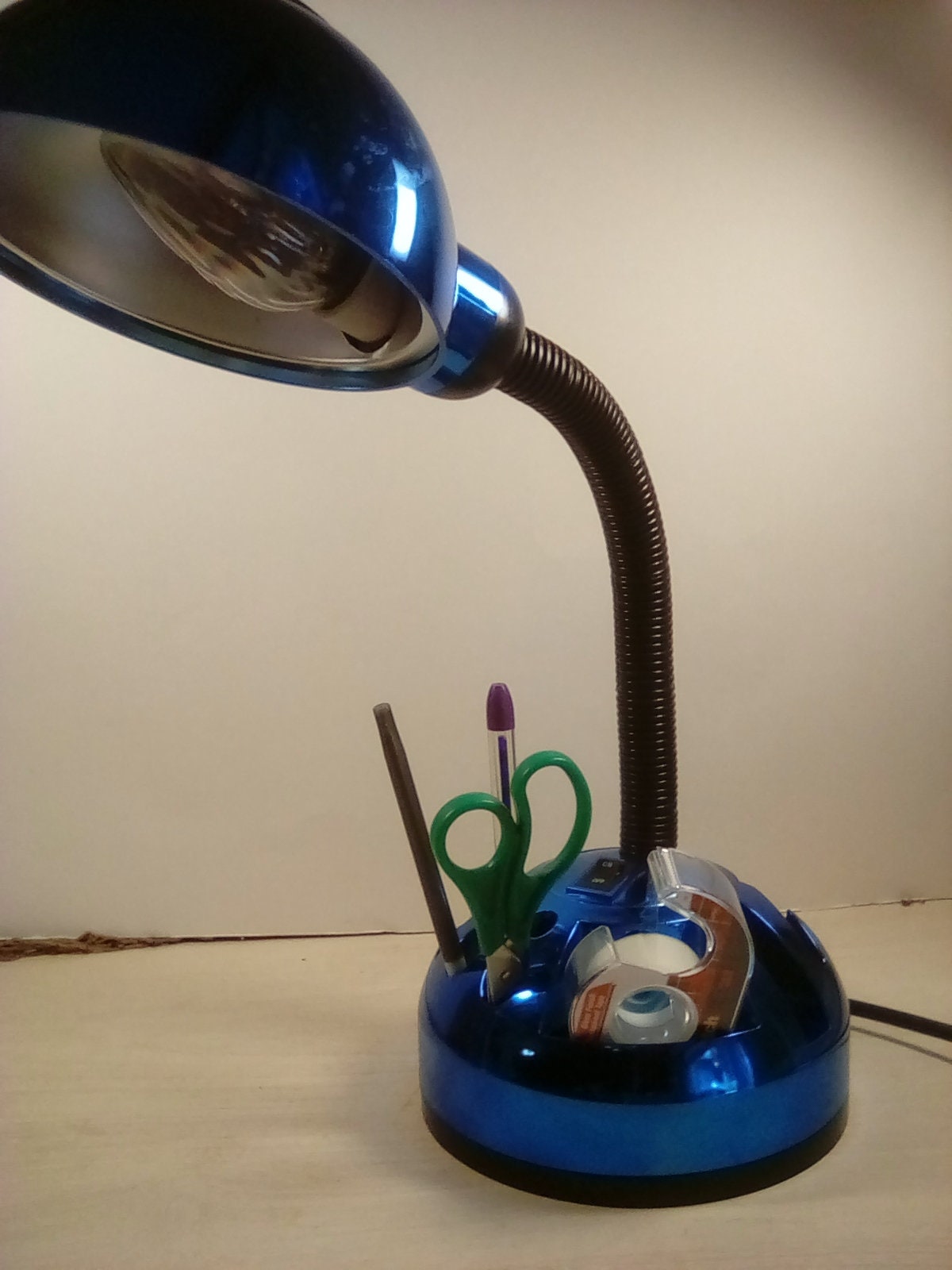 Blue gooseneck adjustable lamp with rotating caddy | Etsy