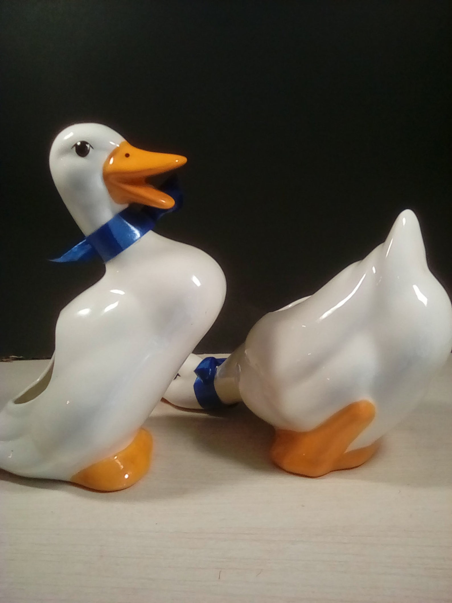 2 white ceramic quacking ducks planter | Etsy