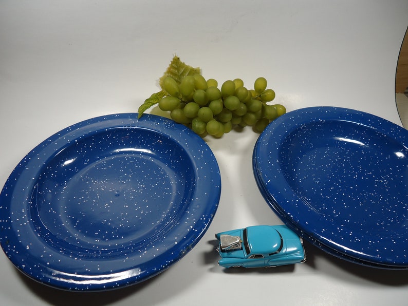 4 Blue Granite Ware Bowls - Etsy