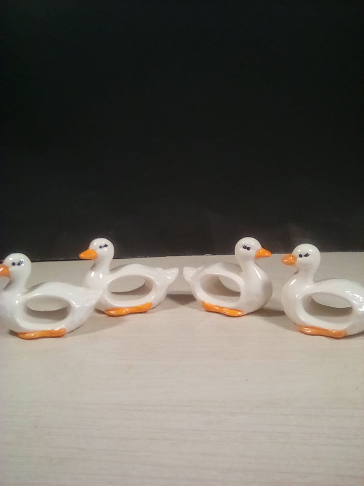 4 white ceramic ducks napkin rings | Etsy