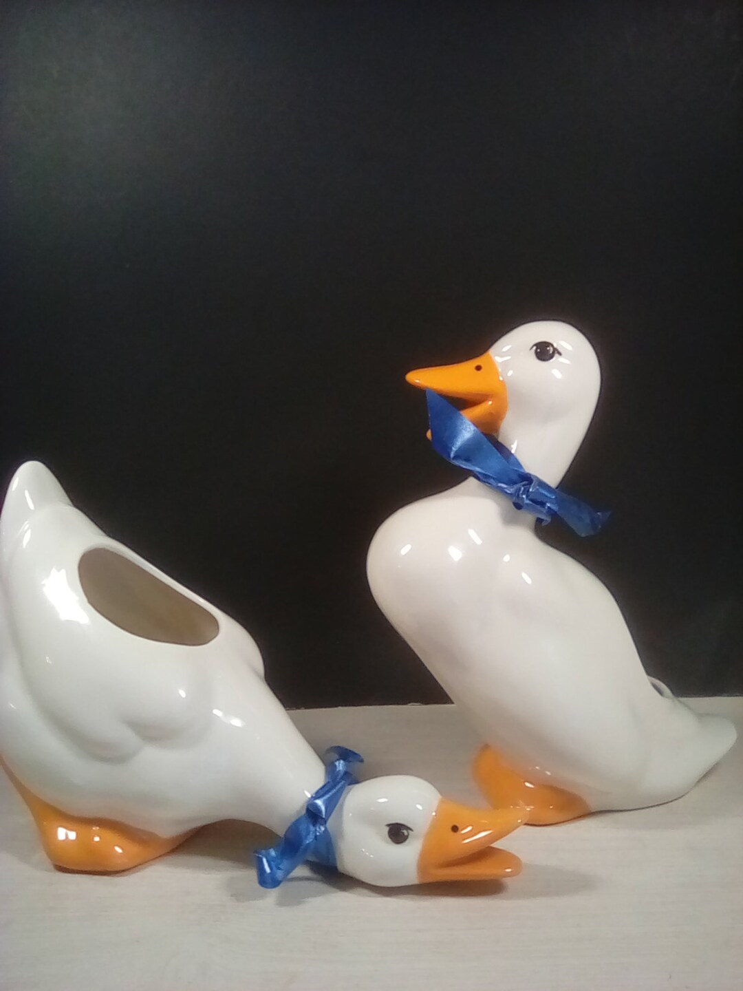 2 White Ceramic Quacking Ducks Planter - Etsy