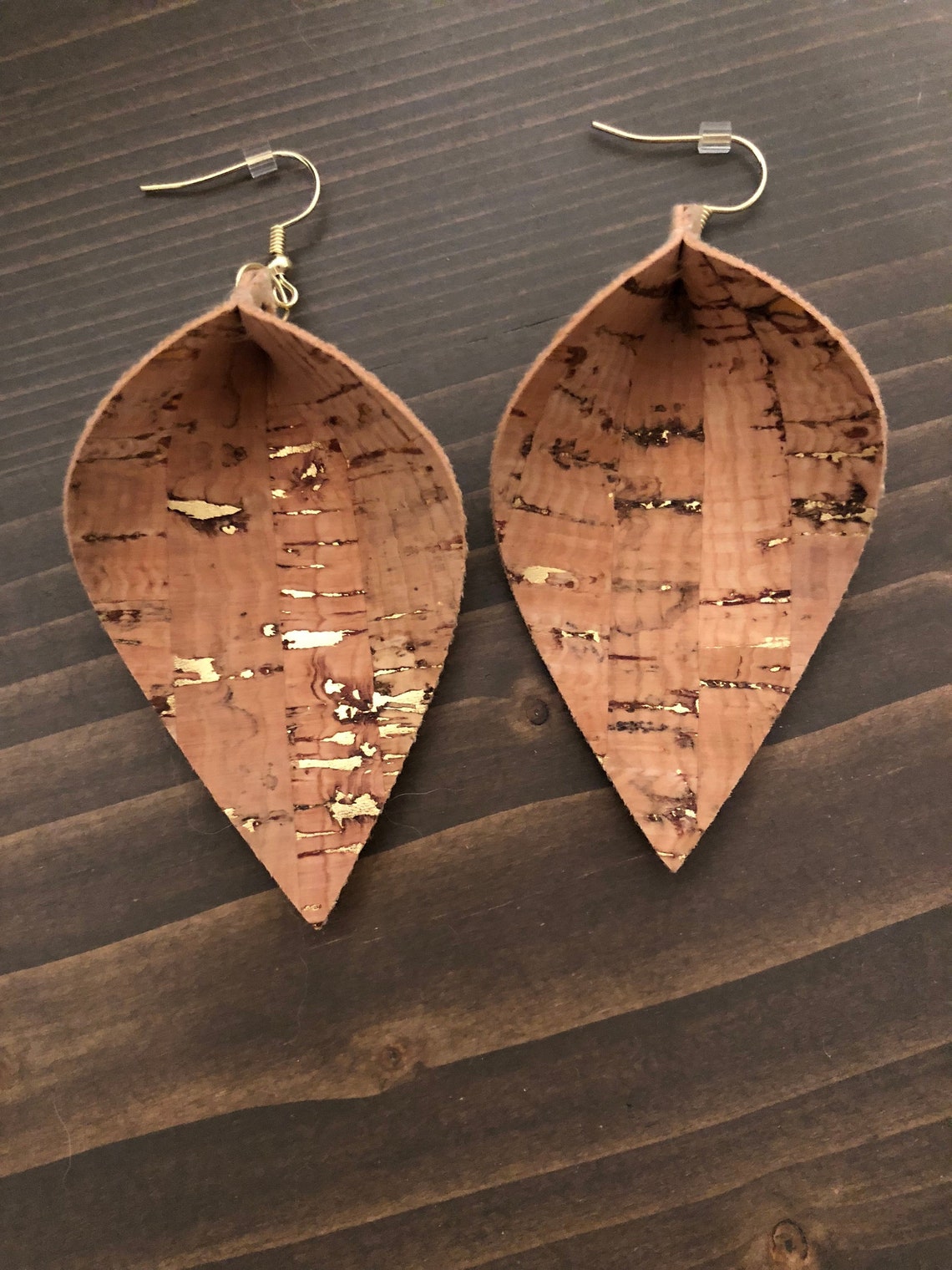 Pinched Leaf Teardrop Gold Cork Earrings - Etsy