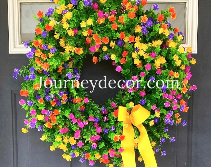 Summer and Spring Door Wreath, Colorful Summer Wreath, Farmhouse Wreath ...