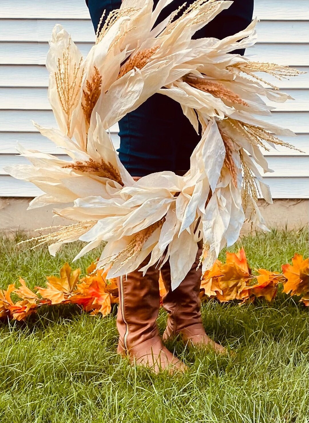 Fall Corn Husk Wreath, Fall Wreath for Front Door, Neutral Fall ...