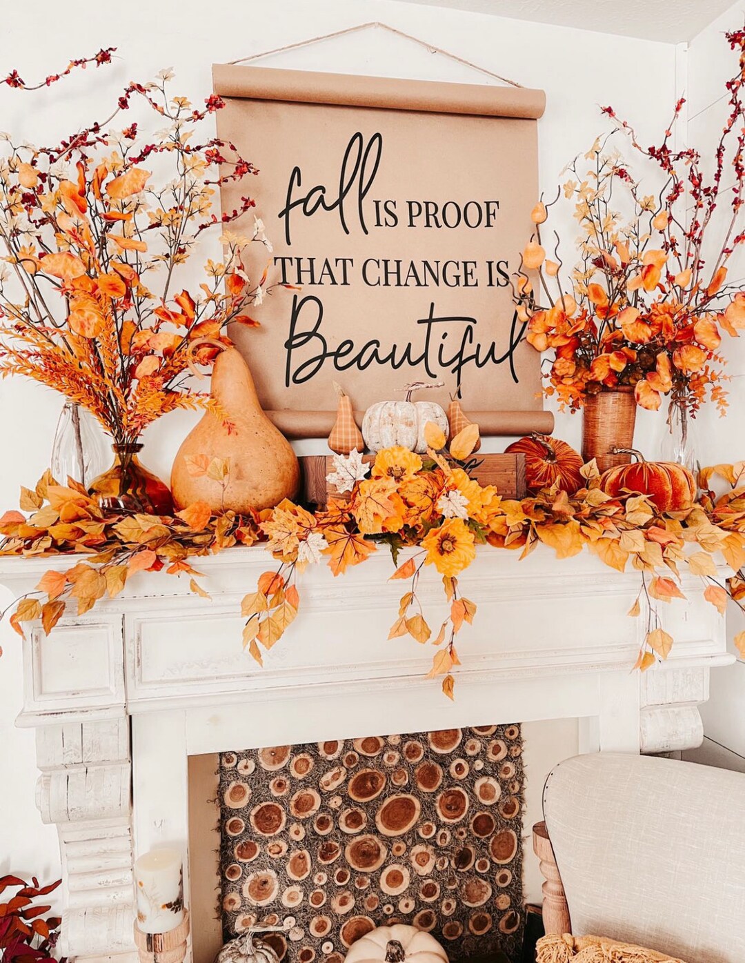 Fall Change is Beautiful Sign, Fall Wall Decor, Scroll Sign, Fall Sign ...