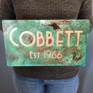 Copper Custom Sign- Personalized With Last Name - Copper Patina Sign ...