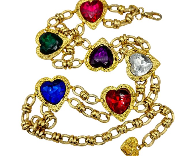 Neiman-marcus Oversized Multi-color Large Heart Chain Belt Italy - Etsy