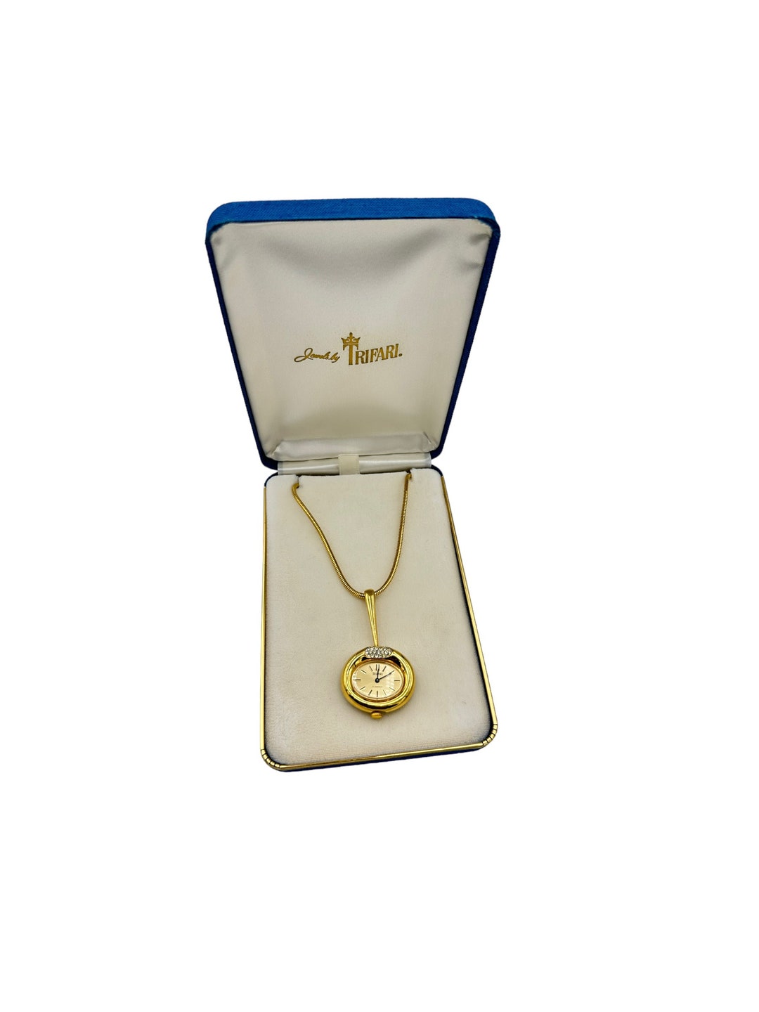 Gold Trifari Modernist Watch Pendant Long Snake Chain Vintage Chain - Etsy