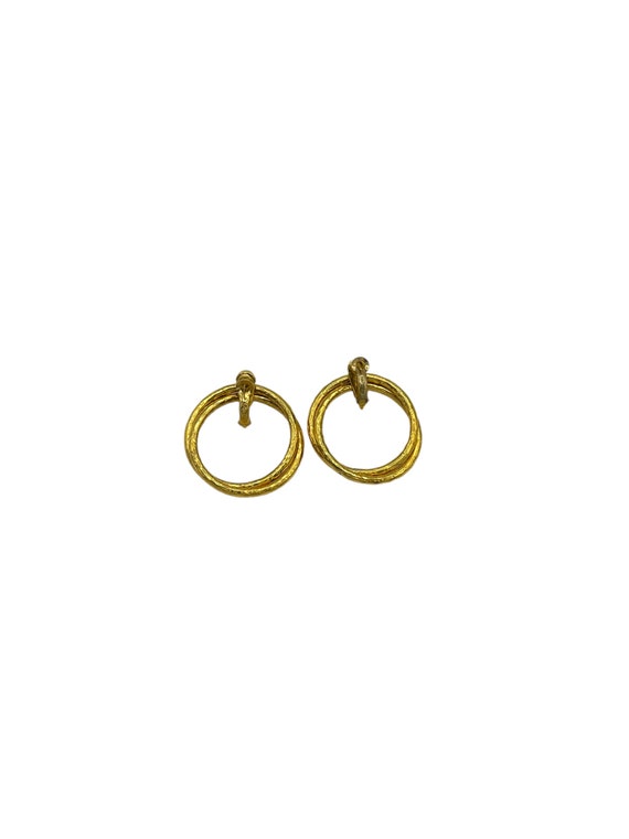 Napier Gold Double Ring Hoop Classic Pierced Earrings - Gem