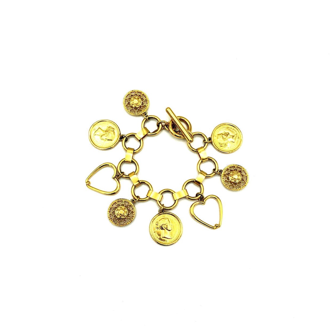 Monet Gold Coin Medallion Vintage Charm Bracelet - Etsy