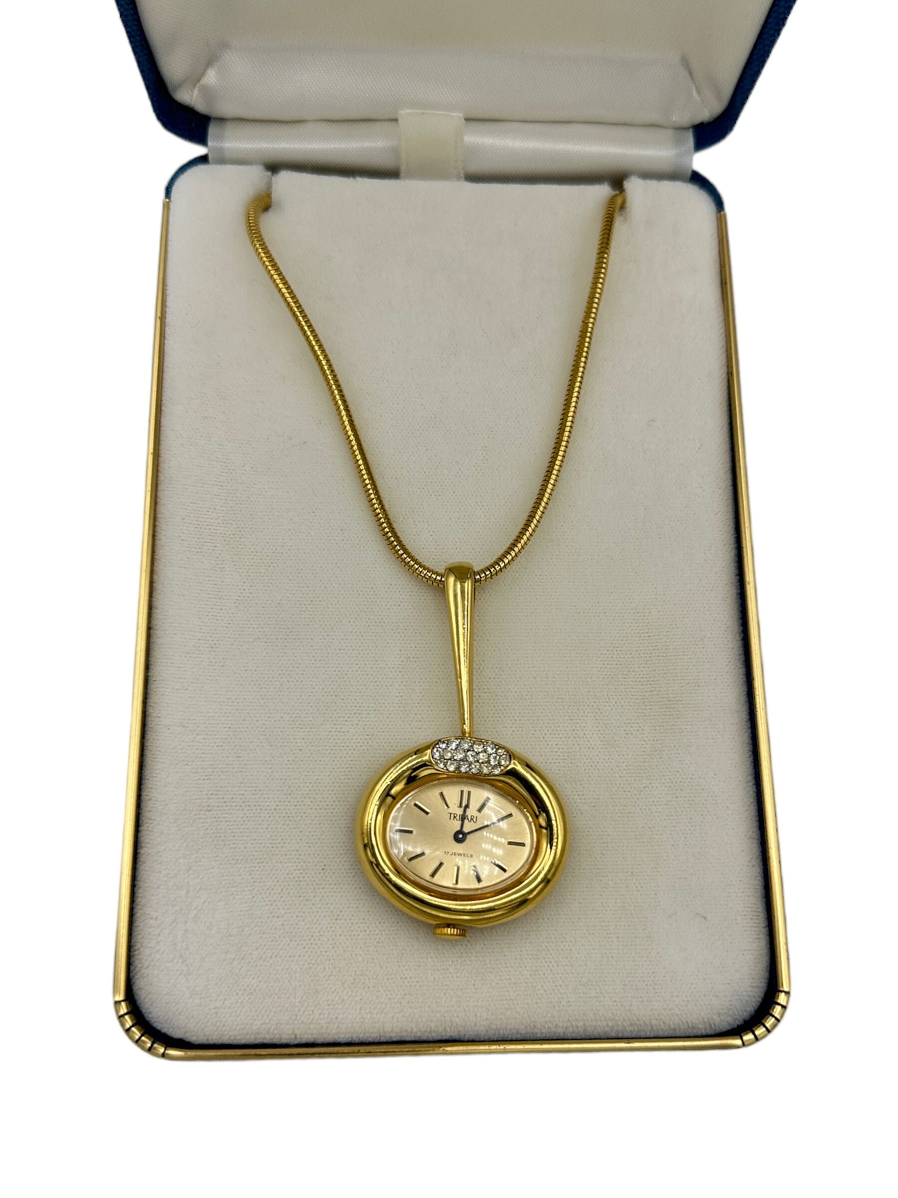 Gold Trifari Modernist Watch Pendant Long Snake Chain | Vintage Trifari ...