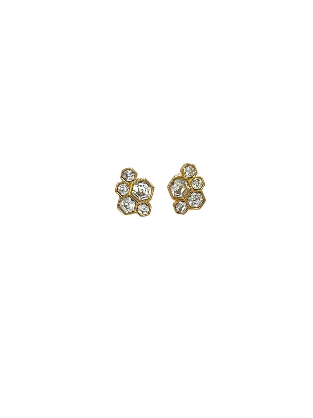 Gold Swarovski SAL Clear Crystal Classic Honeycomb Pierced Earrings ...