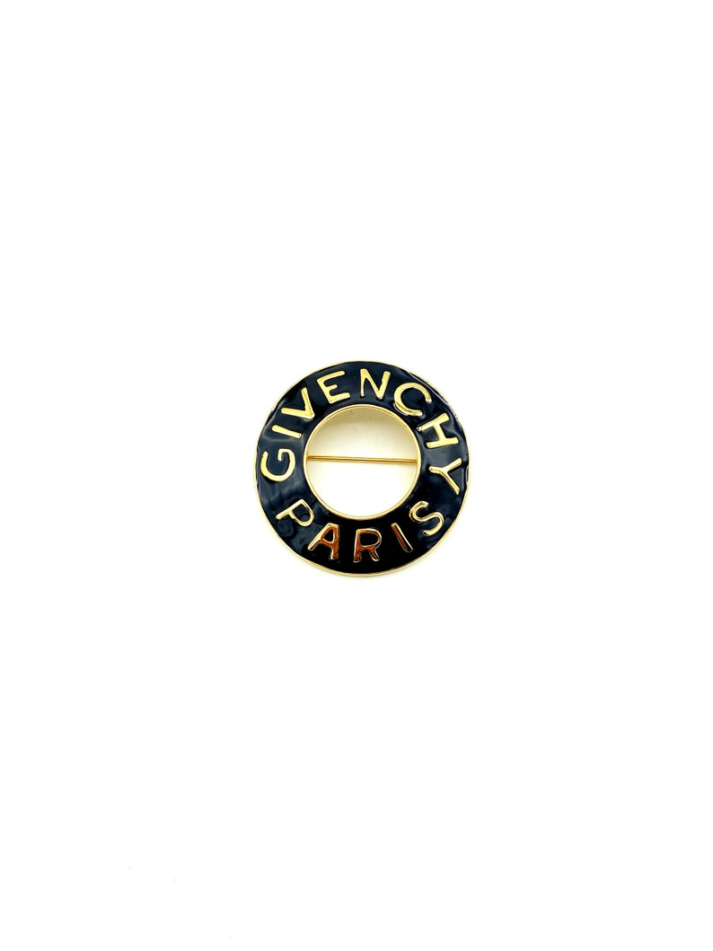 Classic Gold Givenchy Open Circle Black Enamel Logo Brooch Pin - Etsy