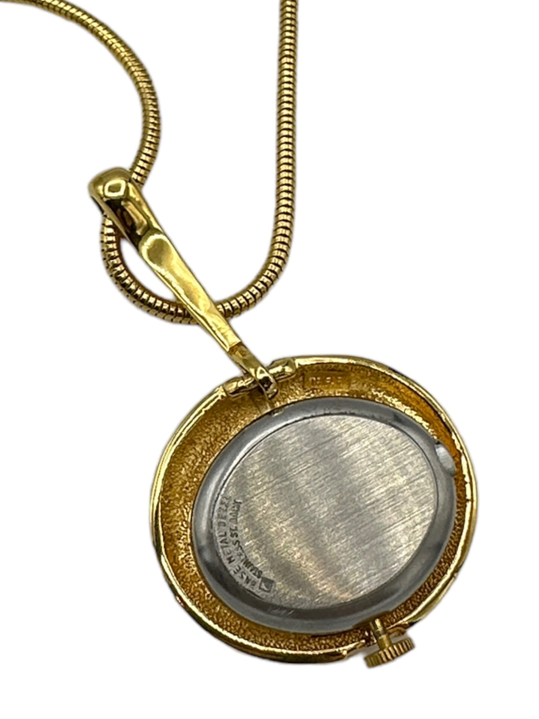 Gold Trifari Modernist Watch Pendant Long Snake Chain | Vintage Trifari ...