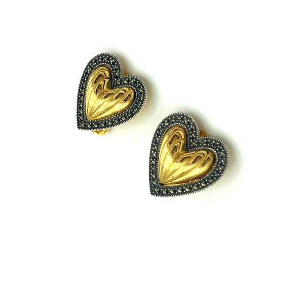 Gold Judith Jack Puffy Heart Sterling Vintage Clip-On… - Gem
