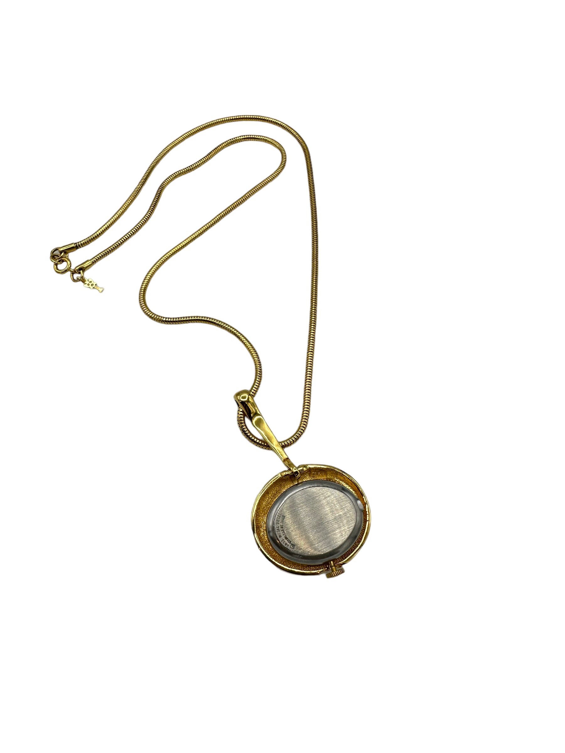 Gold Trifari Modernist Watch Pendant Long Snake Chain | Vintage Trifari ...